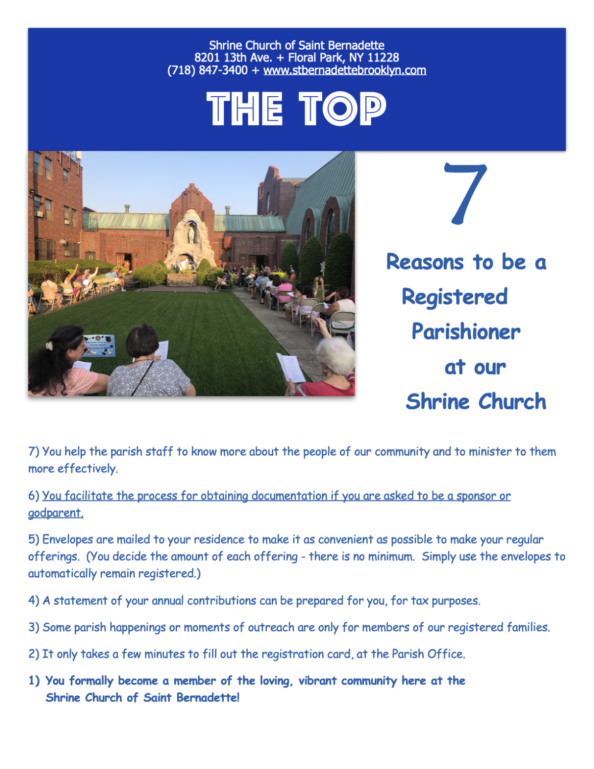 The Top 7 Reasons to be a Registered Parishioner at our Shrine Church